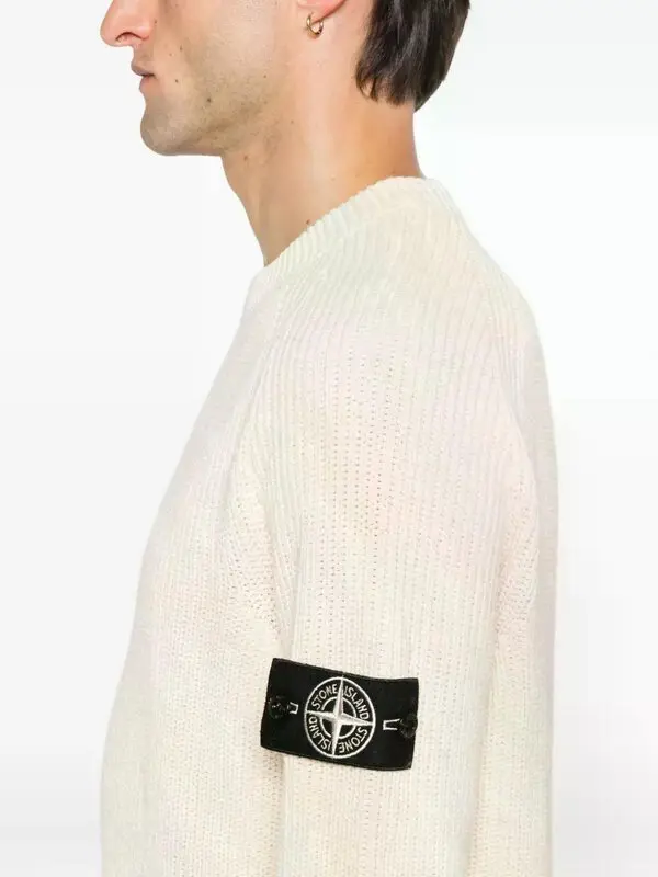Stone Island Compass-badge Ribbed-knit Sweater - Neutrals