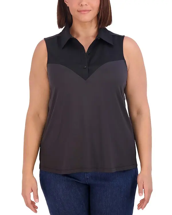 Foxcroft Mixed Media Top - Black