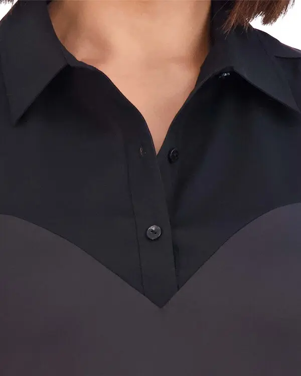 Foxcroft Mixed Media Top - Black