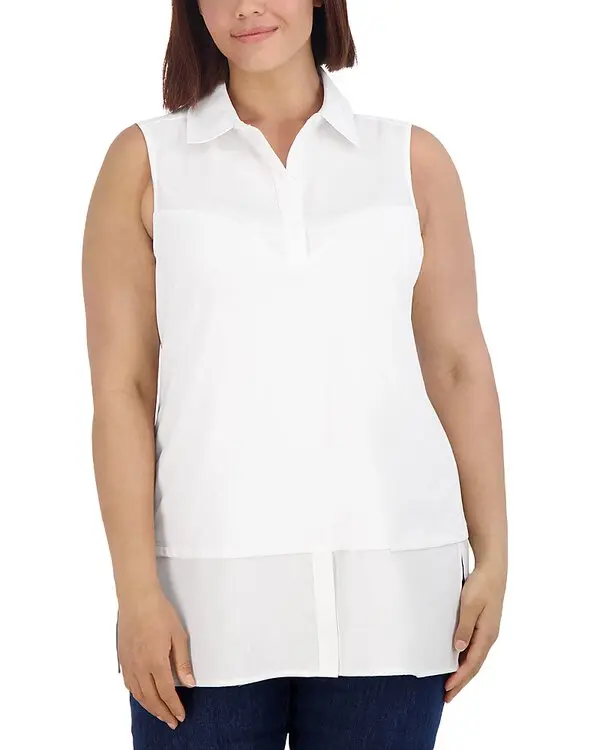 Foxcroft Mixed Media Top - White