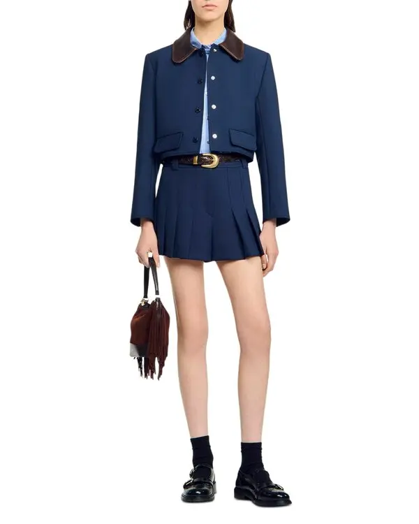 Sandro Cropped Jacket - Navy Blue