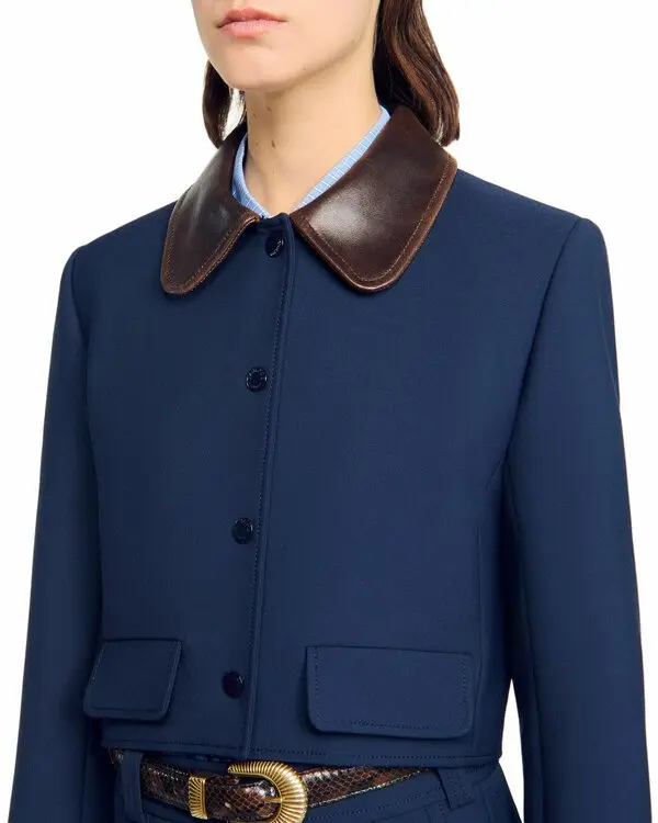 Sandro Cropped Jacket - Navy Blue