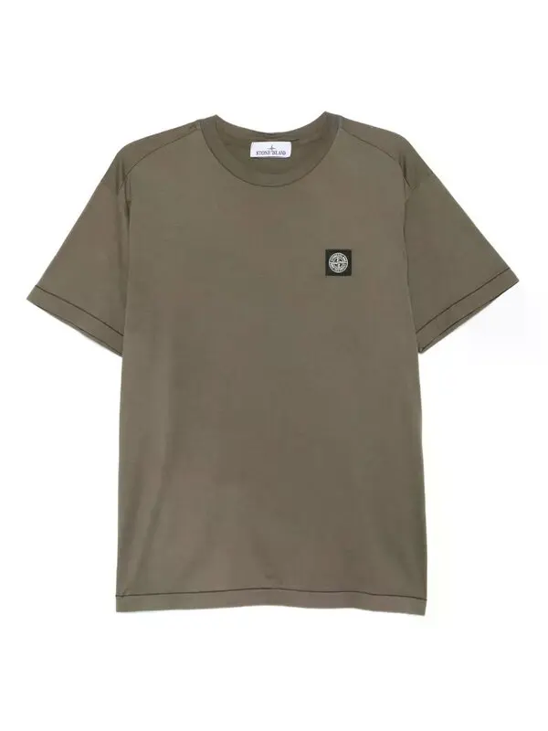 Stone Island Compass-Patch Cotton T-Shirt - Green | Editorialist