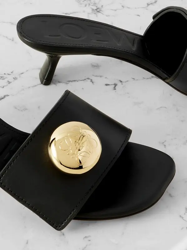 Loewe Pebble Embellished Leather Sandals - Black