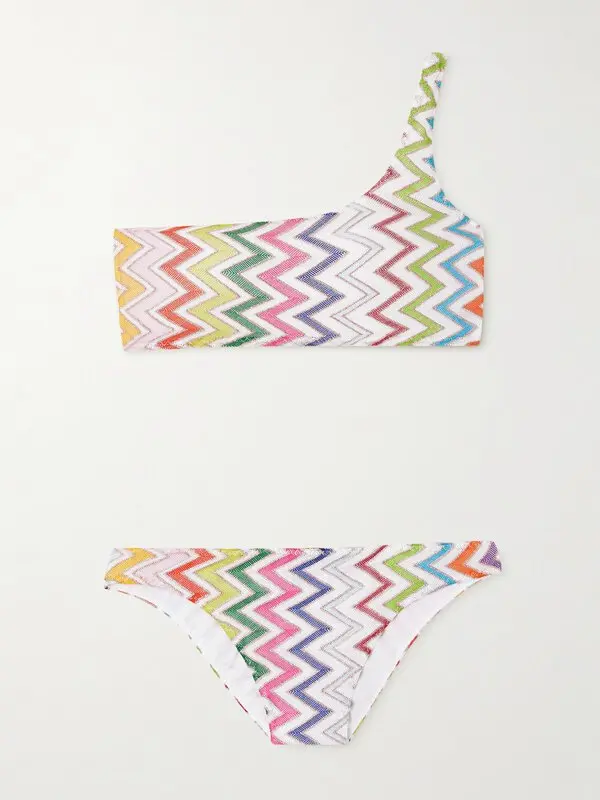 Missoni Mare One-shoulder Striped Crochet-knit Bikini - Multi