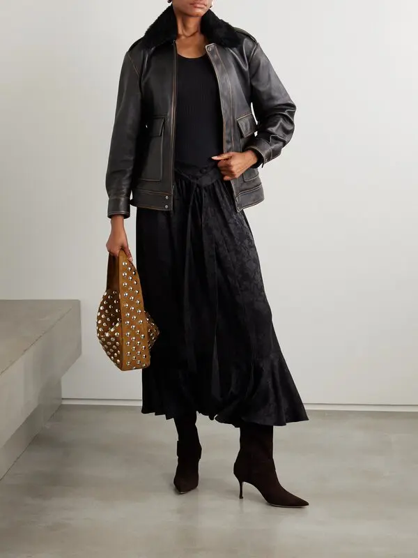 Nour Hammour Drey Distressed Shearling-trimmed Leather Jacket