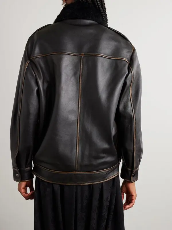 Nour Hammour Drey Distressed Shearling-trimmed Leather Jacket