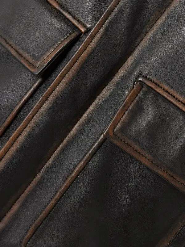 Nour Hammour Drey Distressed Shearling-trimmed Leather Jacket