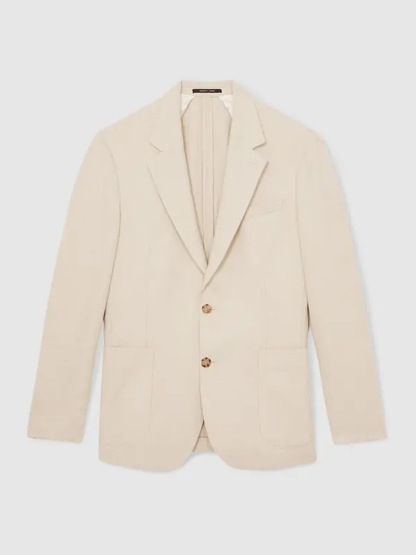 REISS Hop Single-breasted Textured Blazer Tailored-fit With Cotton