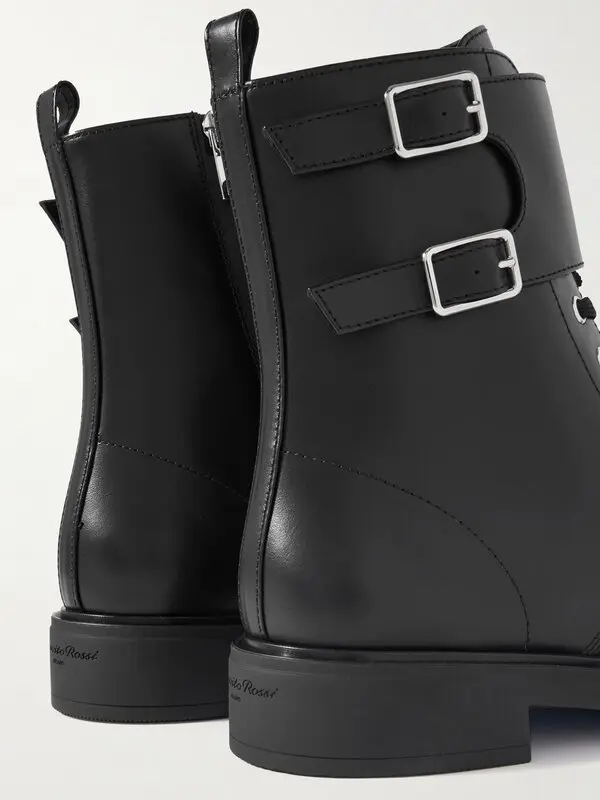 GIANVITO ROSSI Ripley Buckled Leather Ankle Boots - Black