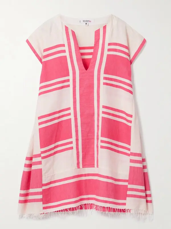 LEMLEM Elina Fringed Paneled Striped Cotton Kaftan - Pink