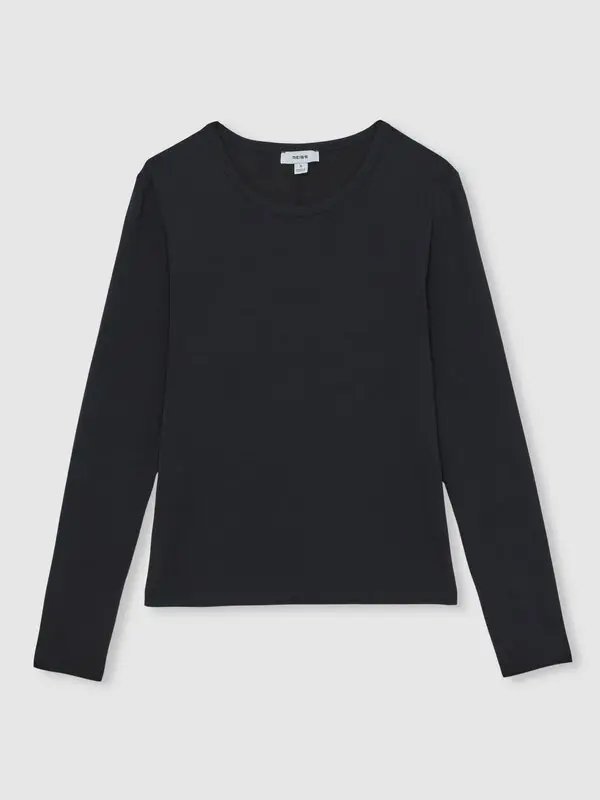 REISS Cotton Crew-neck Long-sleeve T-shirt - Black