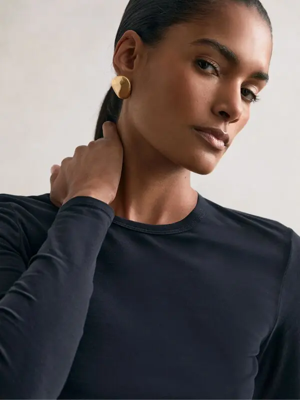 REISS Cotton Crew-neck Long-sleeve T-shirt - Black