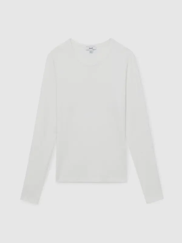 REISS Cotton Crew-neck Long-sleeve T-shirt - White