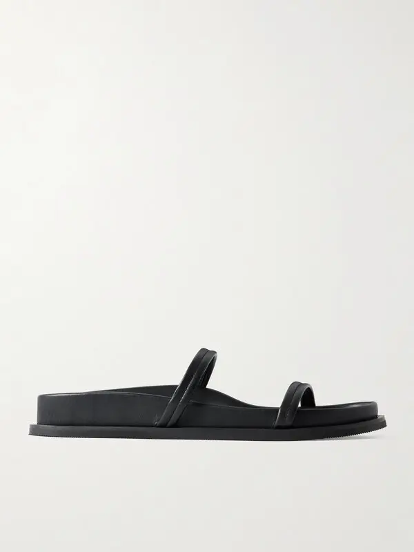 ST. AGNI Fine Strap Leather Slides - Black
