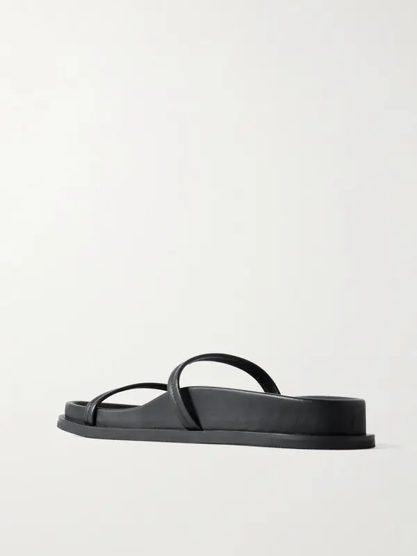 ST. AGNI Fine Strap Leather Slides - Black