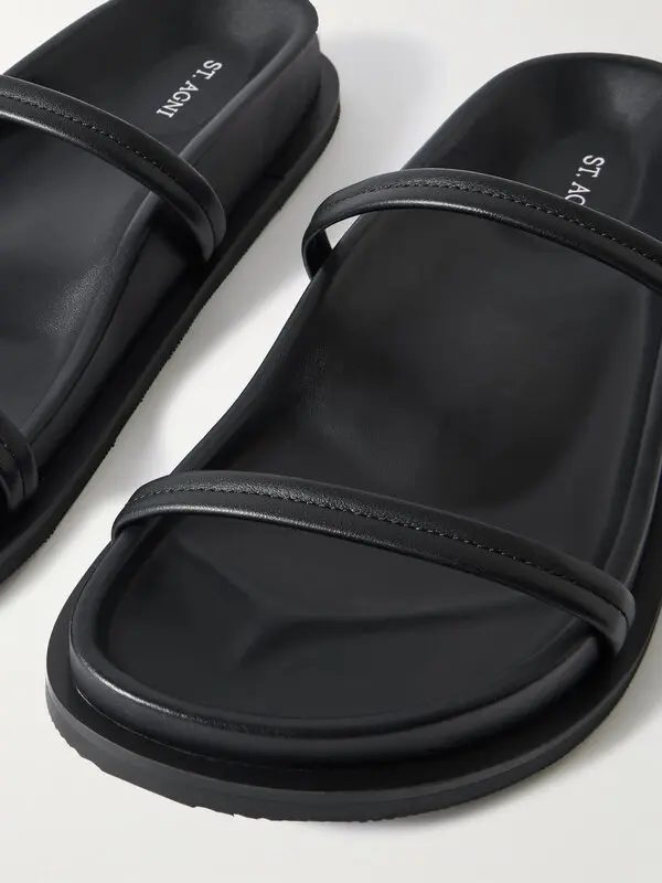 ST. AGNI Fine Strap Leather Slides - Black