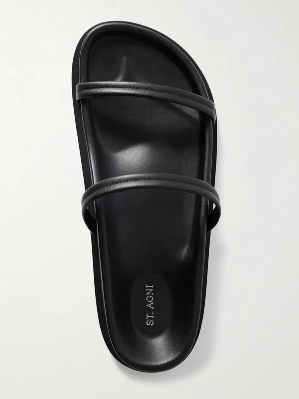 ST. AGNI Fine Strap Leather Slides - Black