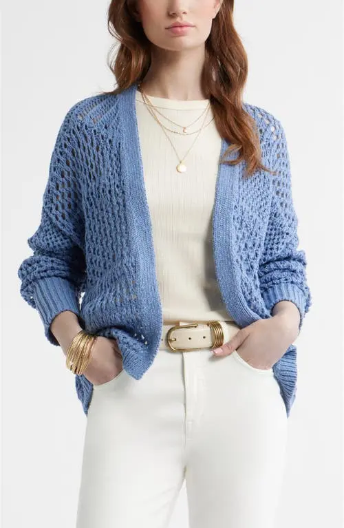 Treasure & Bond Openwork Cotton Cardigan - Blue Beyond