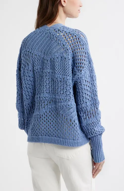 Treasure & Bond Openwork Cotton Cardigan - Blue Beyond