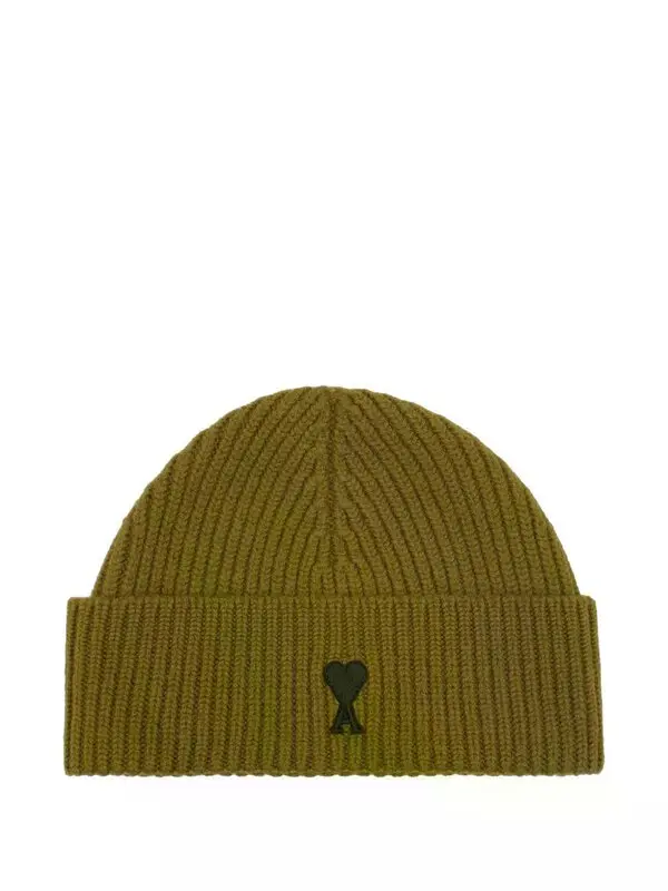 AMI Paris De Coeur Wool Beanie - Green