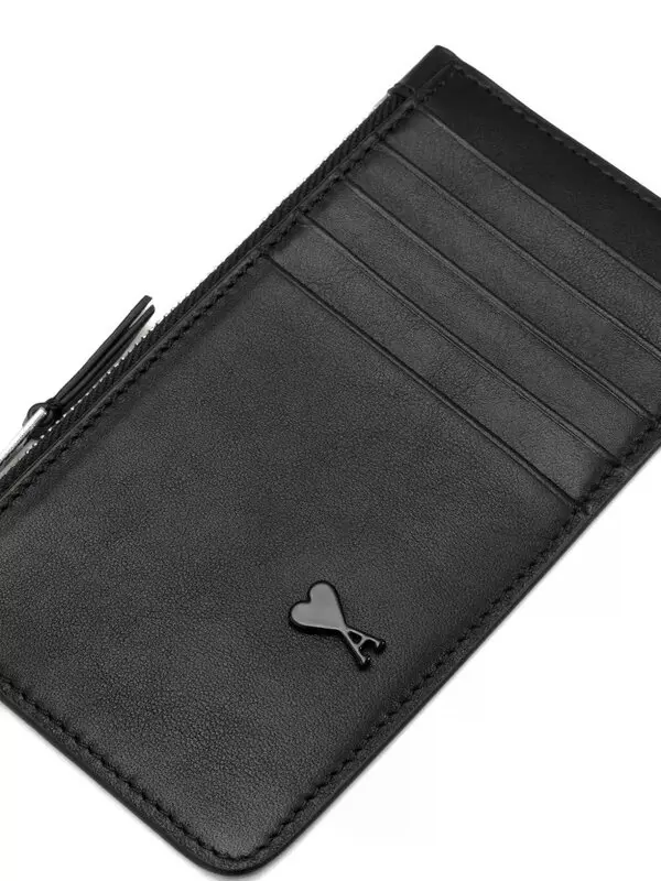 AMI Paris De Coeur Leather Zipped Cardholder - Black