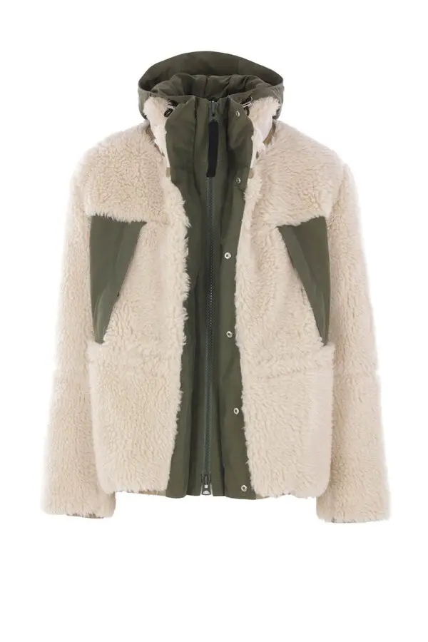 Sacai Ecru Faux Shearling Jacket - Ecru+khaki