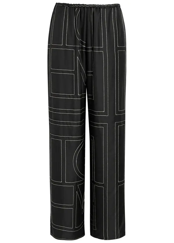 TOTEME Logo-embroidered Silk-satin Trousers