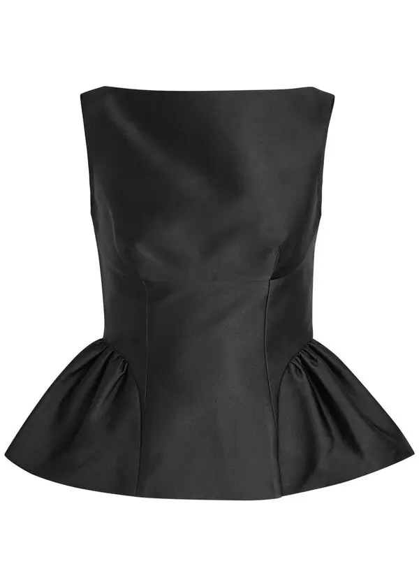 Roland Mouret Gathered Taffeta Top - Black