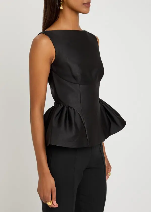 Roland Mouret Gathered Taffeta Top - Black