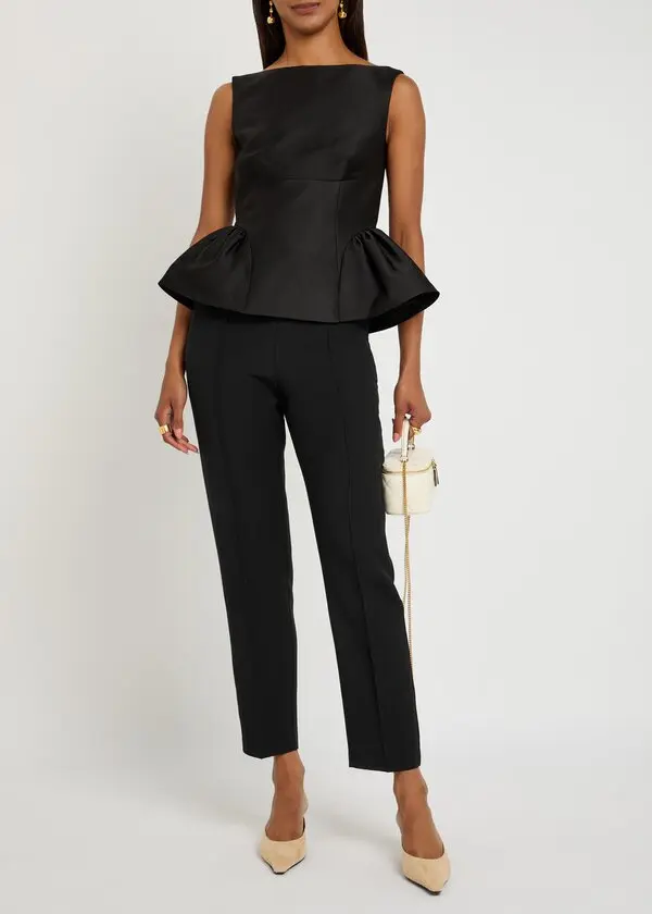 Roland Mouret Gathered Taffeta Top - Black