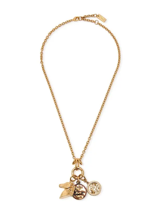 Chloé Metal Necklace With Horse, Logo, And Coin Pendants