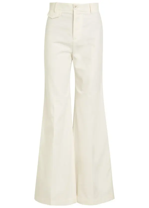 Chloé Flared-leg Cotton-canvas Trousers - White
