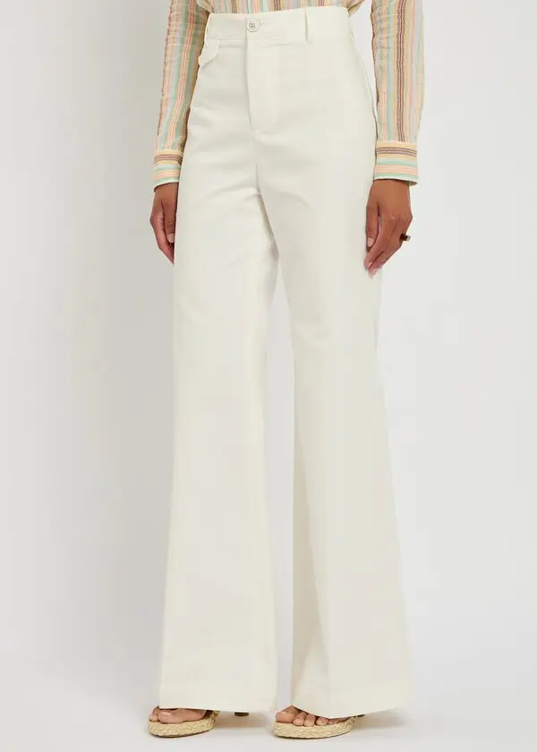 Chloé Flared-leg Cotton-canvas Trousers - White