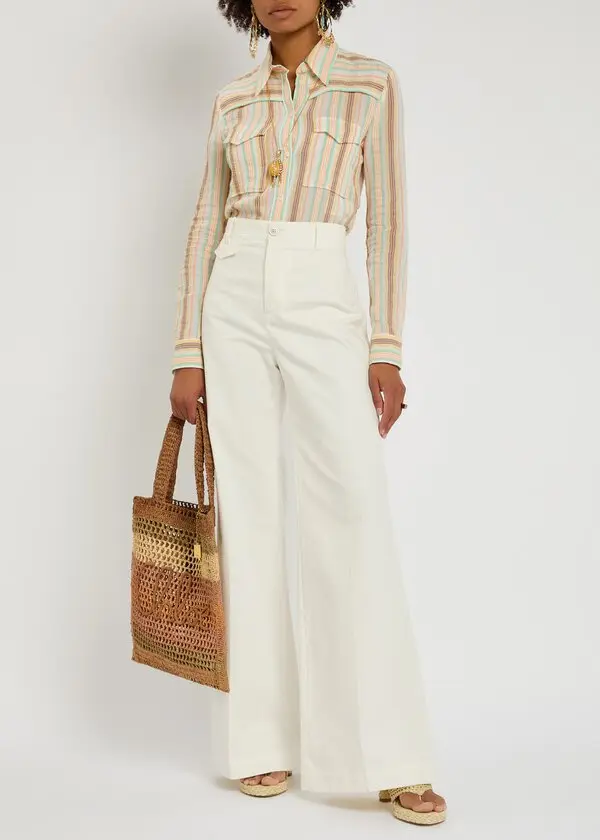 Chloé Flared-leg Cotton-canvas Trousers - White