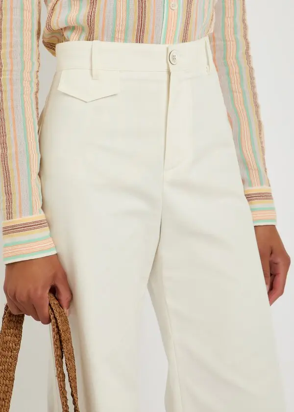 Chloé Flared-leg Cotton-canvas Trousers - White