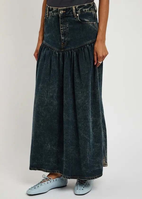 GANNI Denim Maxi Skirt - Black
