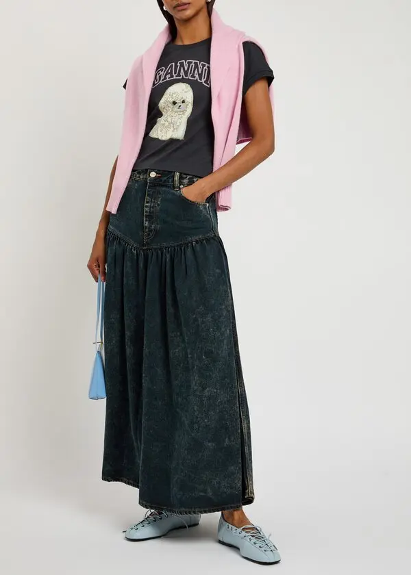 GANNI Denim Maxi Skirt - Black