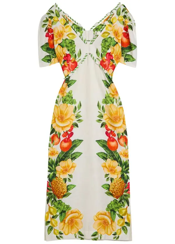 Farm Rio Picnic Flower Printed Linen Maxi Dress - Yellow