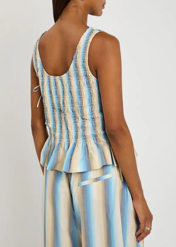 GANNI Ombre Stripe Smocked Cotton-poplin Top - Multicoloured