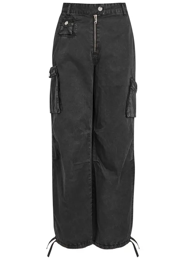 GANNI Washed Cotton Cargo Trousers - Black
