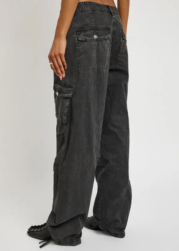 GANNI Washed Cotton Cargo Trousers - Black