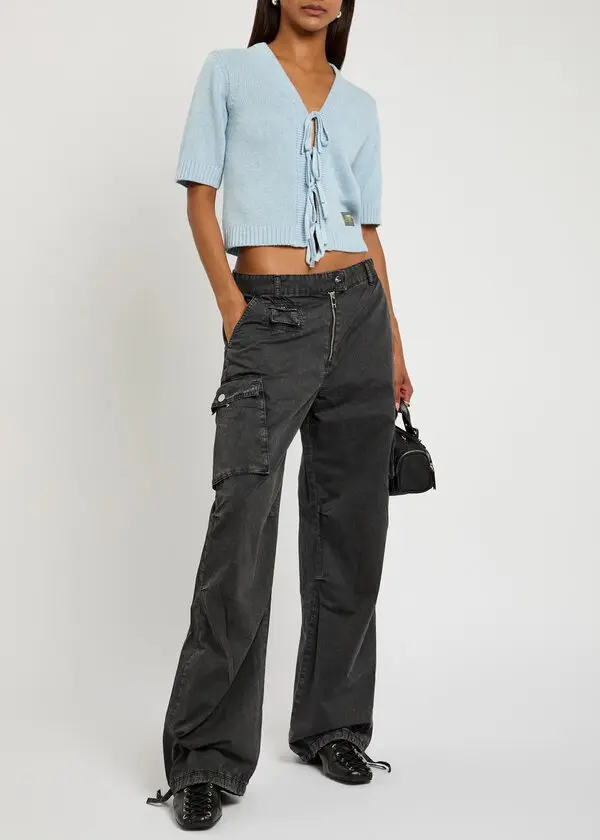 GANNI Washed Cotton Cargo Trousers - Black