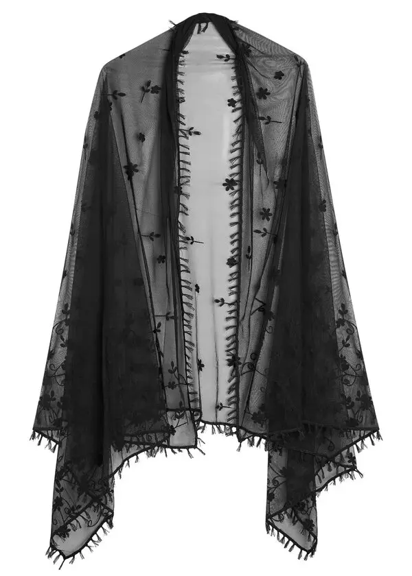 TOTEME Floral-embroidered Tulle Shawl - Black