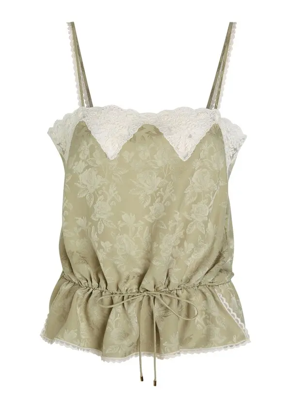 Chloé Floral-jacquard Lace-trimmed Silk Top