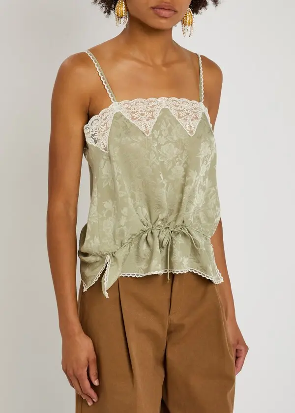 Chloé Floral-jacquard Lace-trimmed Silk Top