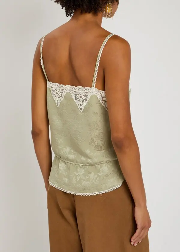 Chloé Floral-jacquard Lace-trimmed Silk Top