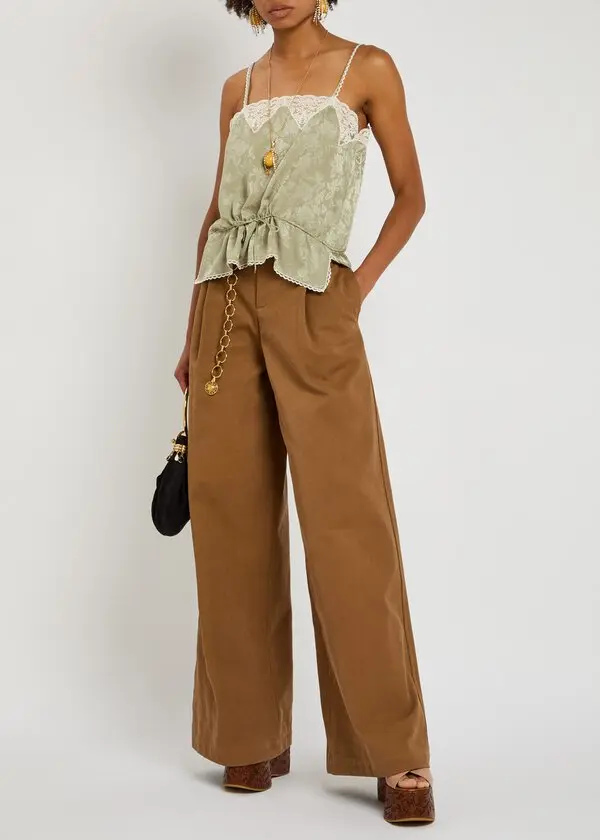 Chloé Floral-jacquard Lace-trimmed Silk Top