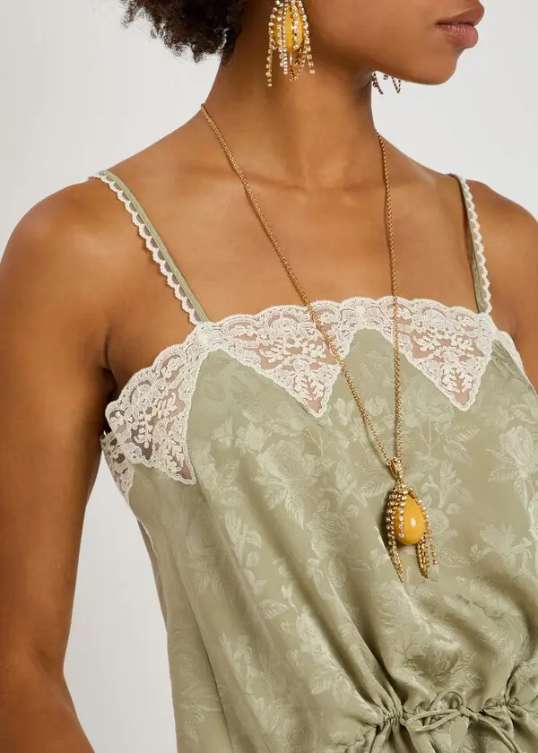 Chloé Floral-jacquard Lace-trimmed Silk Top