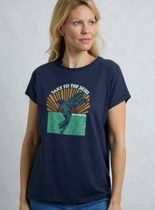 WEIRD FISH Fly Free Slub Graphic T-shirt - Dark Blue